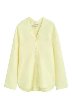 Cos Button-Detail Linen V-Neck Shirt Yellow