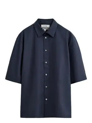 Cos Short-sleeved Cotton Shirt - Navy