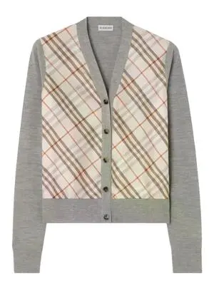 Burberry Check-panel Wool Silk Cardigan - Grey