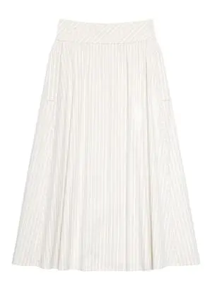 Theory Stripe Cotton Vented A-line Skirt - Neutral
