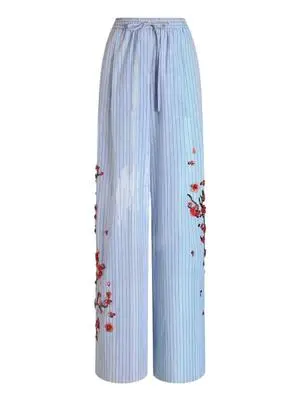 Dolce & Gabbana Poplin Trousers With Embroidery - Blue