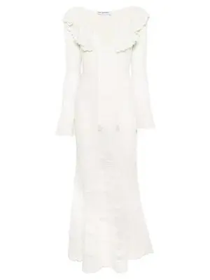 SELF-PORTRAIT Off-white Crochet Knit Ruffled Maxi Dress - Neutrals