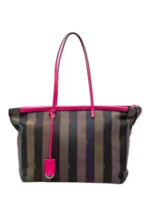 Fendi 2010-2015 Medium Pequin Canvas Roll Tote Bag - Brown
