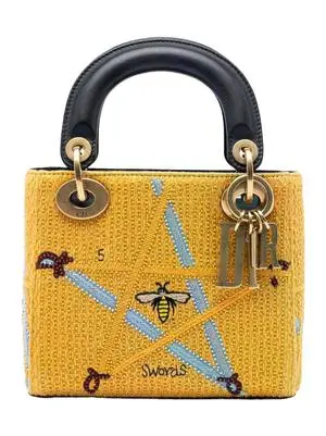 Dior 2017 Mini Embroidered Canvas Lady Dior Satchel Yellow