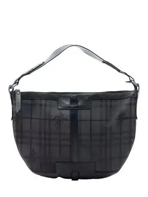 Burberry Haymarket Check Coated Canvas Hobo Bag - Black