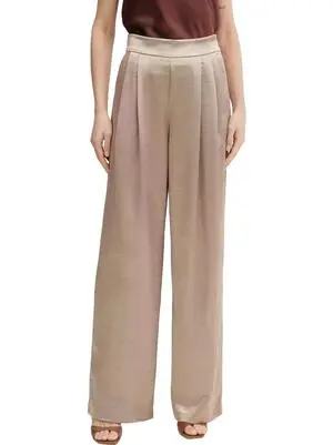 Guess Katie Pleated Satin Trousers - Neutrals