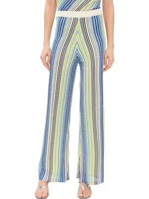 Line & Dot Kit Striped Knit Wide Leg Pants - Blue Multi