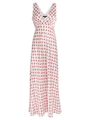 Maje Silk Floral Maxi Dress - Red