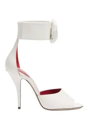 Valentino Garavani Drip Rose Kidskin Sandals With Crystals White