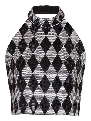 Balmain Rhinestone Halterneck Top - Black