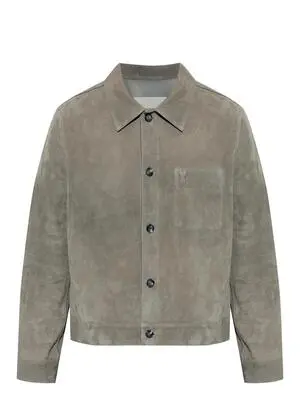 Ami Suede Jacket With Embossed Logo - Grey