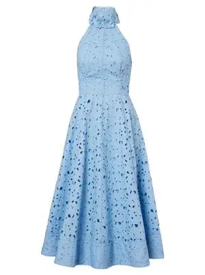 Rebecca Vallance Nuvola Broderie Anglaise Cotton Midi Dress - Blue