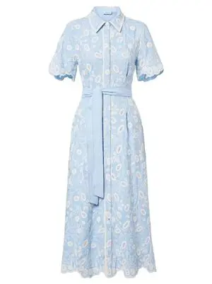 Simkhai Audria Embroidered Linen-blend Midi Dress - Blue