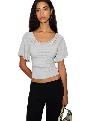REFORMATION Demi Knit Top With Cowl Neckline And Bell Sleeves - Grey