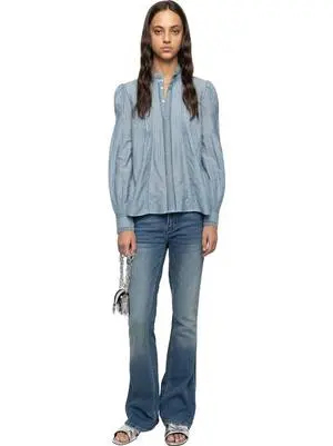 Zadig&Voltaire Timz Embroidered Cotton Shirt - Blue / Denim