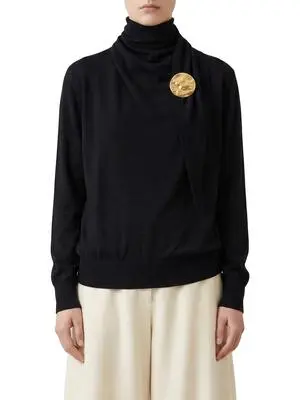 JIL SANDER Turtleneck Sweater With Decorative Pin - Black
