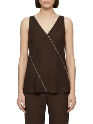 JIL SANDER Sleeveless V-neck Embellished Top - Violet