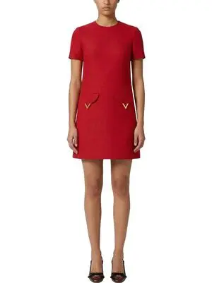 Valentino Garavani Vlogo Virgin Wool And Silk Mini Dress - Red