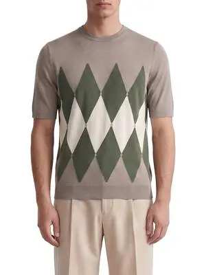 BALLANTYNE Diamond Pattern Crew Neck Short Sleeve Pullover - Grey