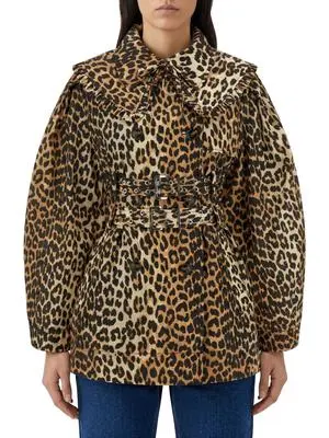 GANNI Animal Print Double-breasted Trench Coat - Brown