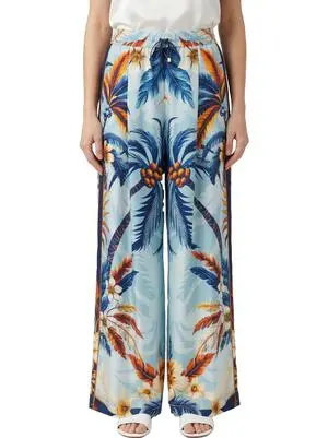 F.R.S FOR RESTLESS SLEEPERS Tropical Print Silk Palazzo Trousers - Blue