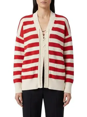 Ermanno Scervino Striped Lace-up Cardigan - Red