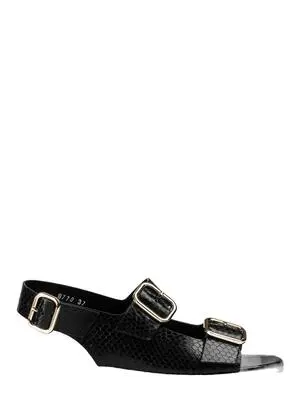 DOUCAL'S Python Print Leather Slingback Sandals - Black