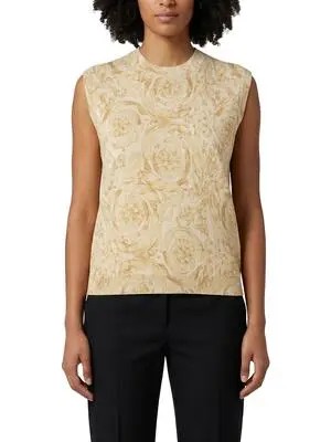 Versace Baroque Print Silk Sleeveless Top - Yellow