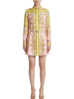 VERSACE Versace Baroque Print Silk Long Sleeve Shirt Dress