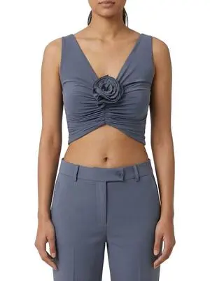 Magda Butrym Sleeveless V-neck Cropped Top With Embellishment - Grey