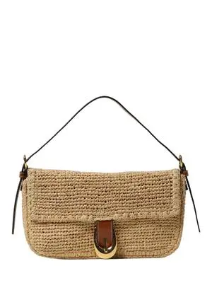 Staud Woven Shoulder Bag With Buckled Closure - Sand