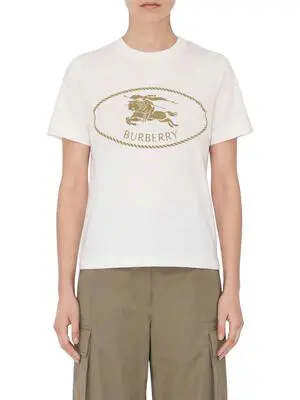 Burberry Burberry Slim Fit Cotton T-shirt With Equestrian Knight Logo Beige