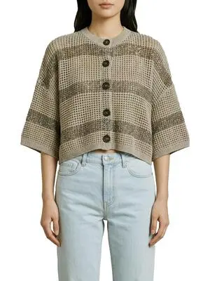 Brunello Cucinelli Striped Openwork Cotton Cardigan - Beige