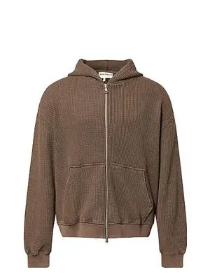 THE COUTURE CLUB Waffle-knit Zip-up Cotton Hoodie - Brown
