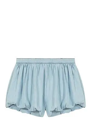 Maje Balloon-leg Branded-patch Chambray Skort - Blue Sky