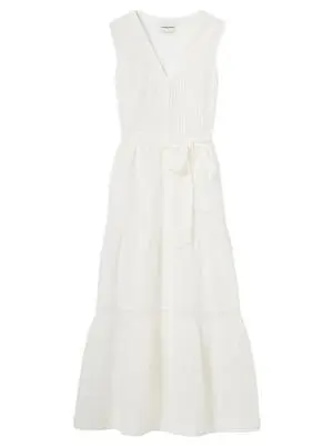 Claudie Pierlot Sleeveless Belted-waist Cotton Maxi Dress - Ecru