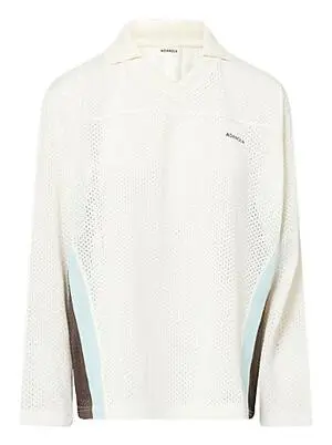 ADANOLA Collared Long-sleeve Mesh Jersey Top - Marshmallow White
