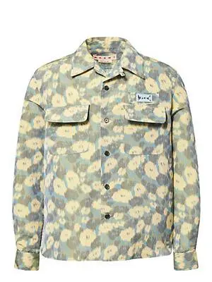 Marni Floral-print Long-sleeve Linen-blend Shirt - Cobalt