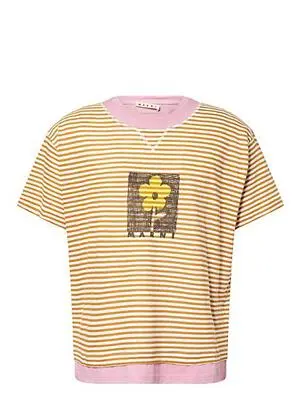 Marni Graphic-print Pinstripe Cotton T-shirt - Mustard