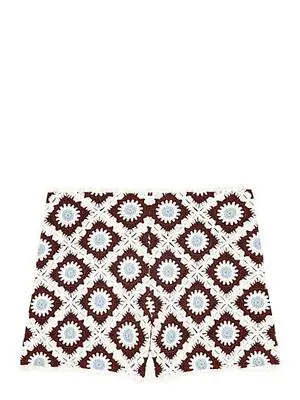Maje Floral Crochet Mid-rise Shorts - Brown/blue