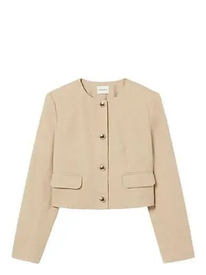 Claudie Pierlot Round-neck Cropped Linen-blend Jacket - Sand