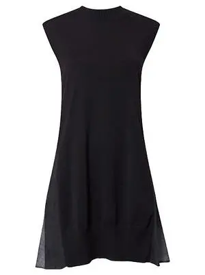 Sacai Denim X Knit Pleated Cotton Mini Dress - Black