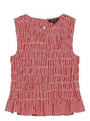 Whistles Gingham-print Shirred Woven Top - Multi-coloured