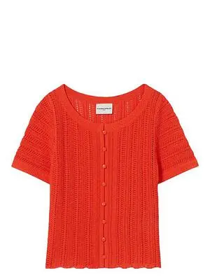 Claudie Pierlot Short-sleeve Button-front Crochet Top - Orange
