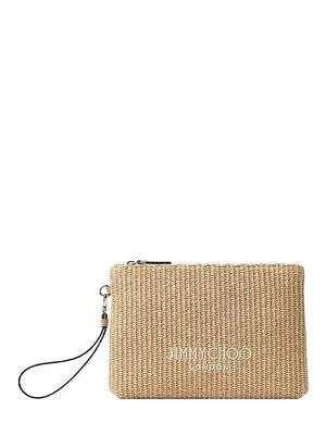 JIMMY CHOO Zipped Raffia Pouch - Natural/latte