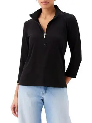 Karen Kane Quarter Zip Travel Jersey Pullover - Black