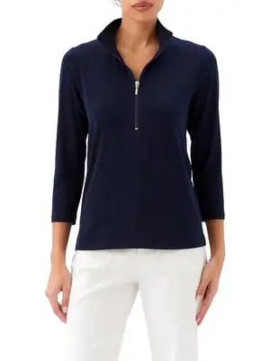 Karen Kane Quarter Zip Travel Jersey Pullover - Navy
