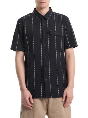 Volcom Whitworth Stripe Short Sleeve Button-up Shirt Black