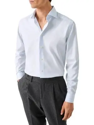 Eton Contemporary Fit Pinstripe Cotton Twill Dress Shirt - Light Blue