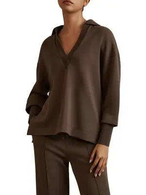 REISS Bernie Johnny Collar Sweatshirt - Chocolate